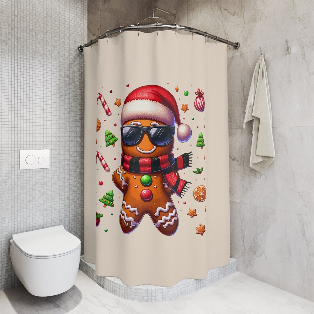 Cool Gingerbread Christmas Shower Curtain Bathroom Accessories Light ...