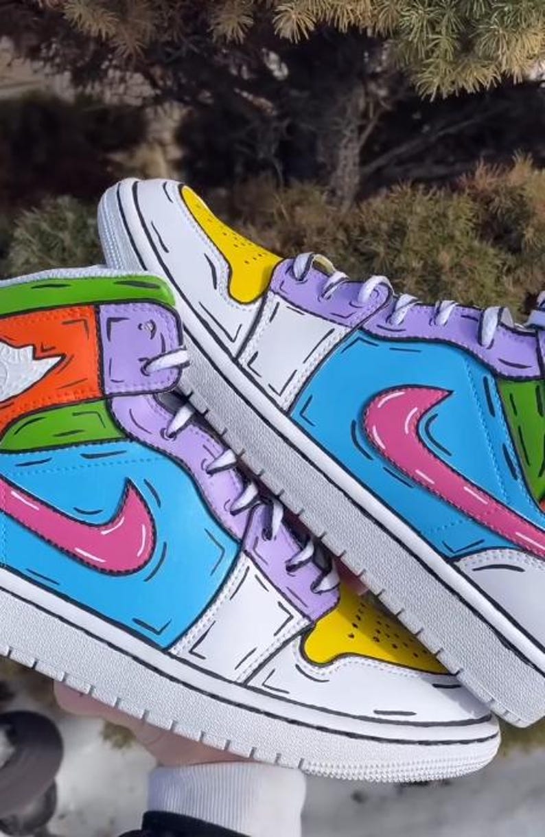 Custom Air Jordan 1 Mid Sneakers – Hand Painted Pop Art Color Block ...