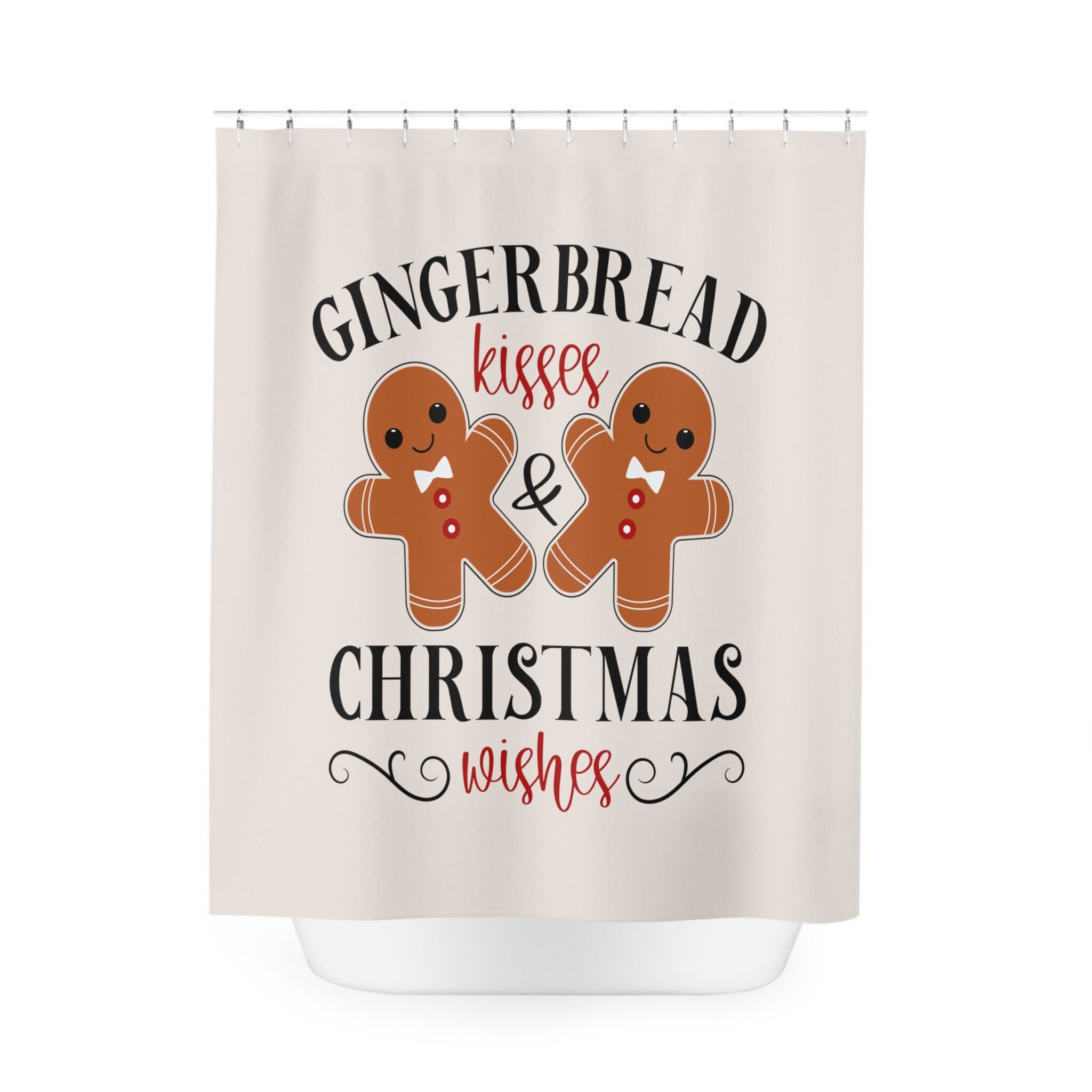 Gingerbread Christmas Wishes Shower Curtain Bathroom Accessories Light ...