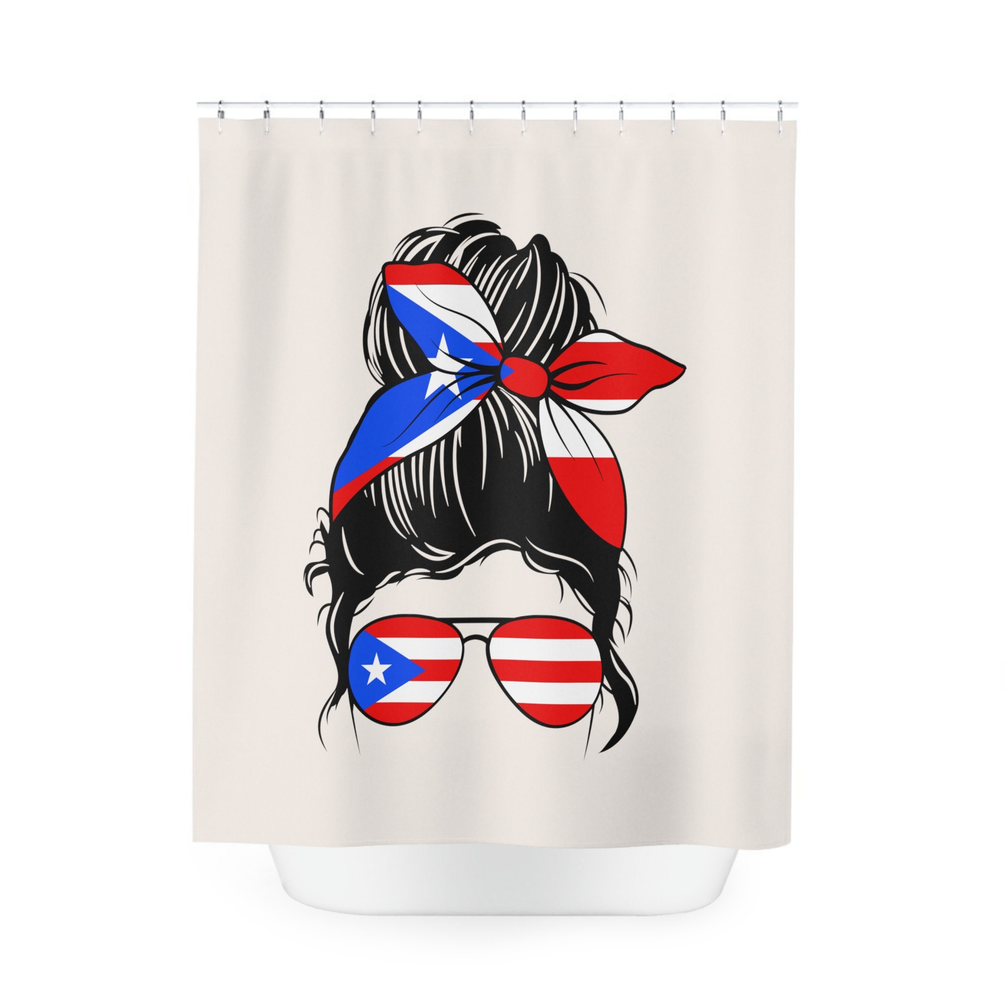 Puerto Rican Lady Flag Bun Shower Curtain Bathroom - Etsy