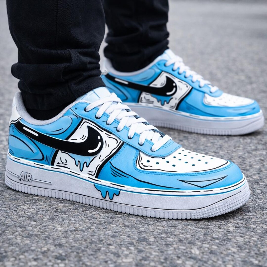 Custom Blue Air Force 1s Cartoon Style AF1 Baby Blue Drip Comic Custom ...