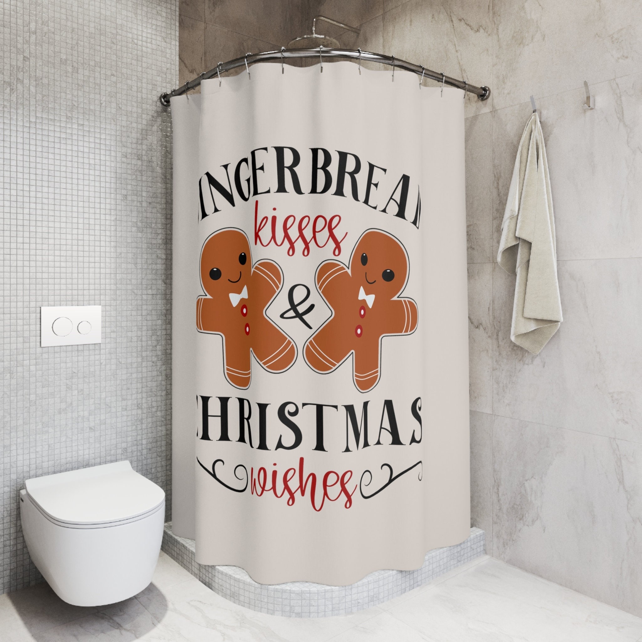 Gingerbread Christmas Wishes Shower Curtain Bathroom Accessories Light ...