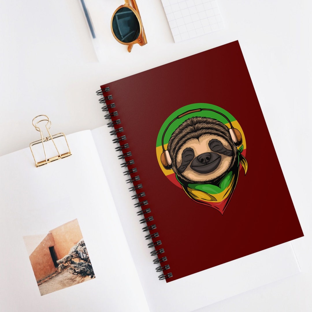 Cool Rasta Sloth Spiral Notebook Dark Pura Vida Costa Rica Sloth Chill ...