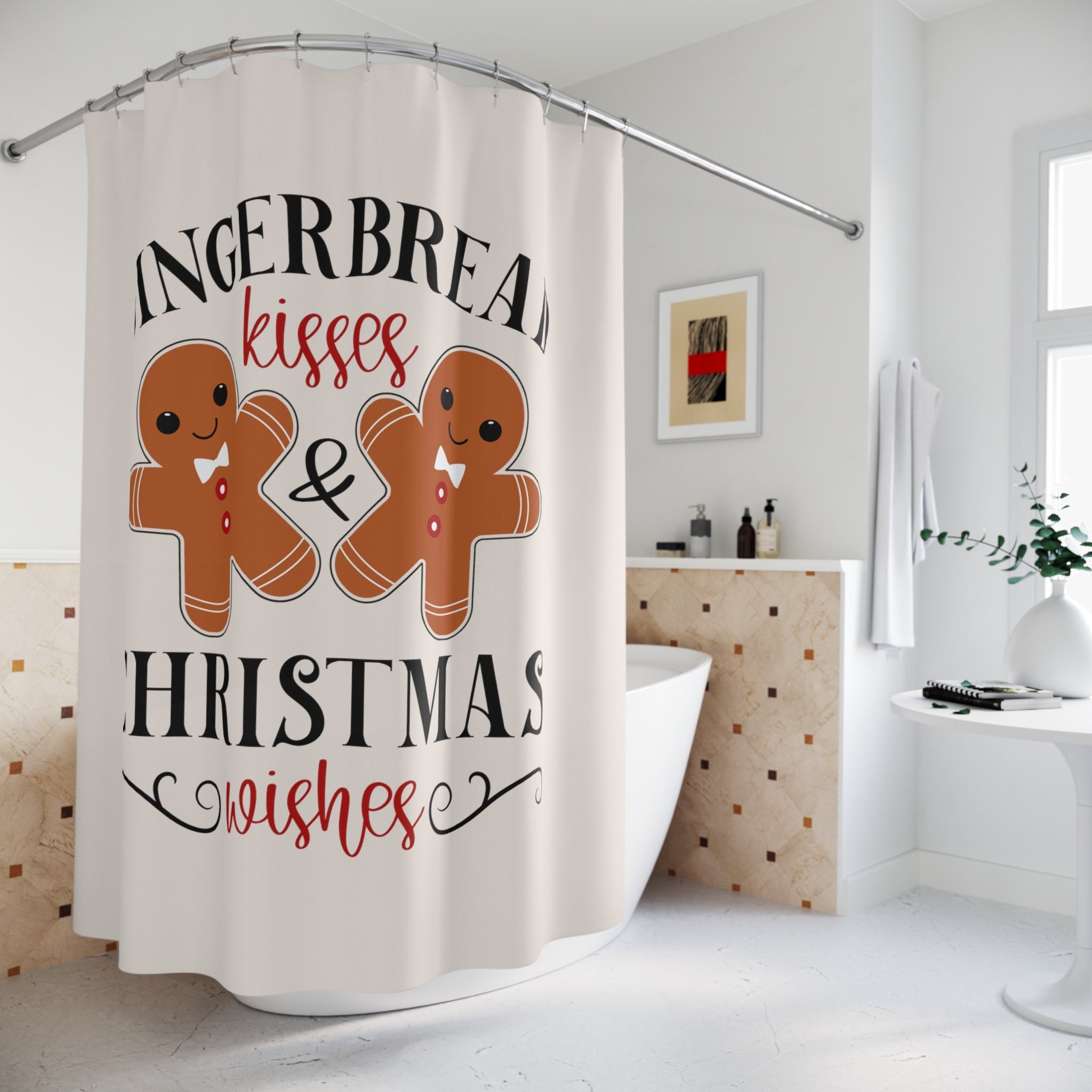 Gingerbread Christmas Wishes Shower Curtain Bathroom Accessories Light ...