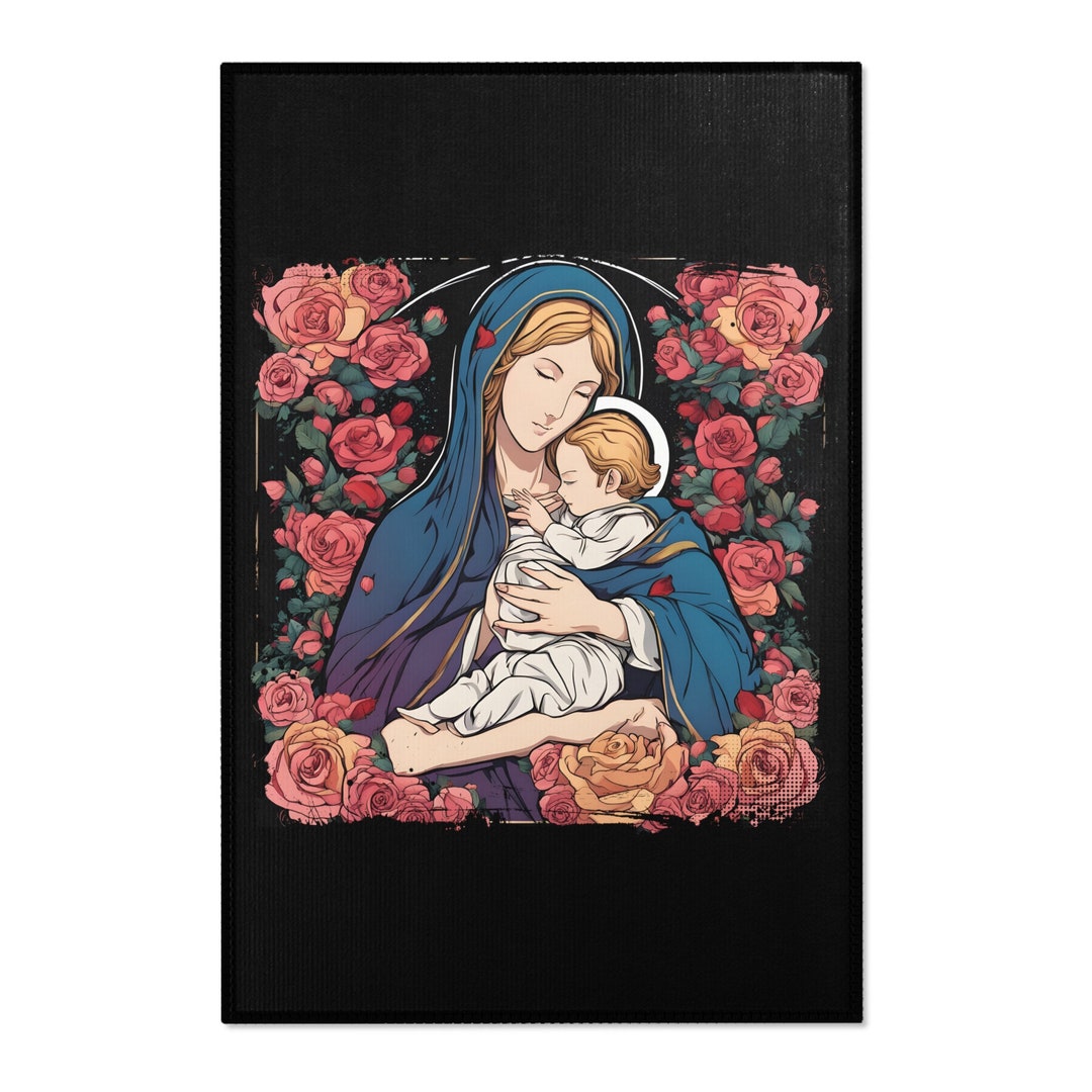 Holy Mother Embrace Area Rug | Home Decor Dark - Virgen Mary - Virgen ...