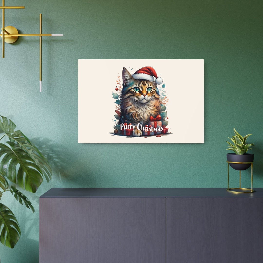 Cat Purry Christmas Metal Print Art Piece Light Cute Kitten Christmas ...