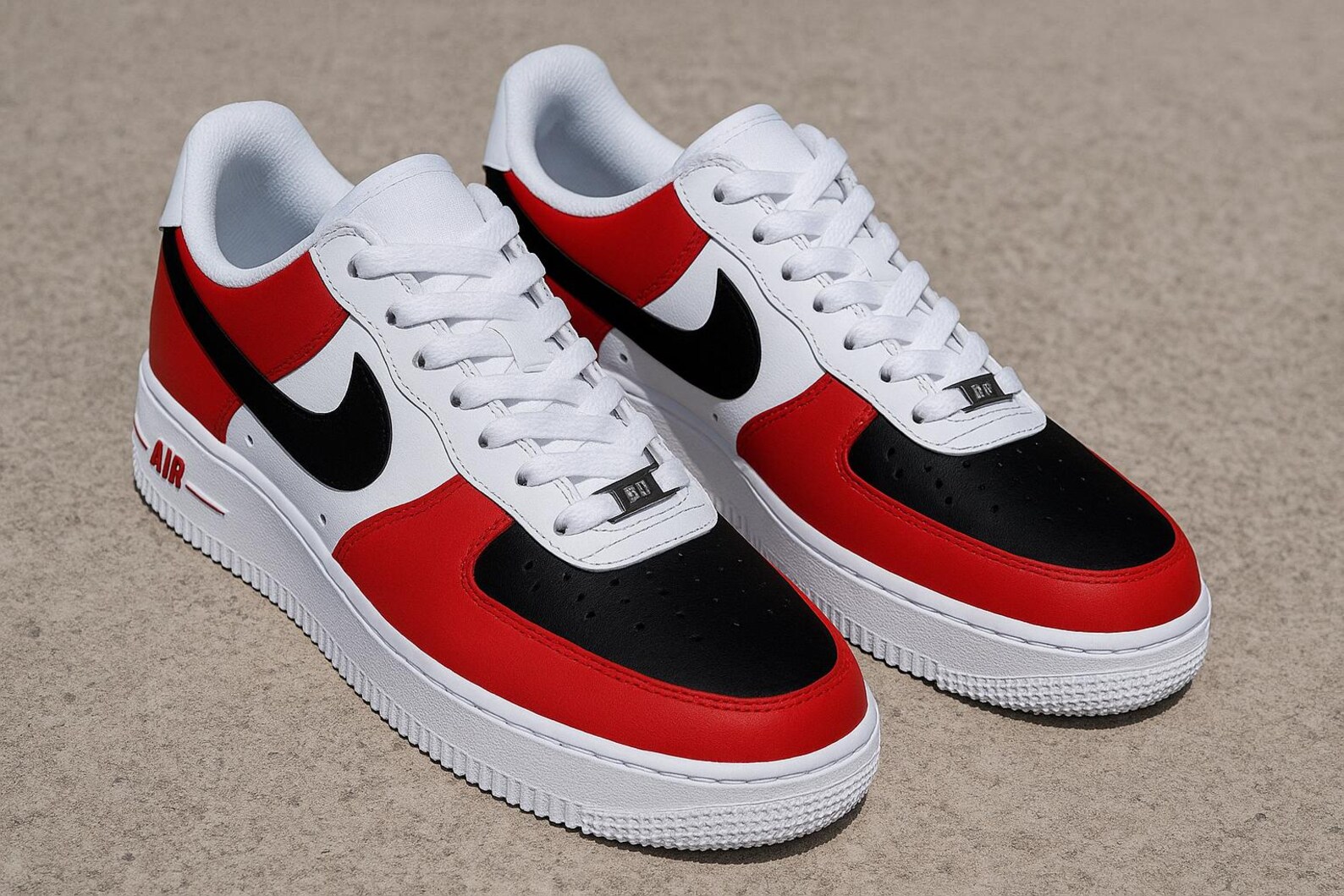 Custom Air Force 1 Red Black White – Handmade Custom AF1 Sneakers – Men ...