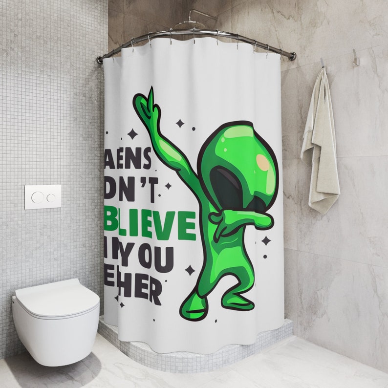 Believe in Aliens Meme Shower Curtain Bathroom Accessories Light Alien ...