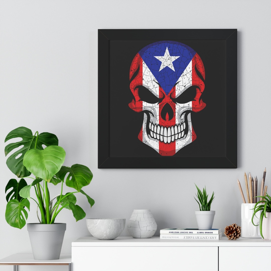 Puerto Rican Skull Framed Poster Dark Boricua Pride PR Flag La Isla De ...