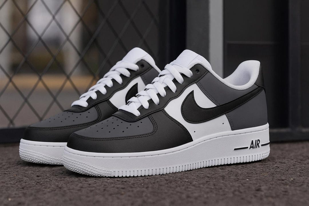 Custom Air Force 1 Black, White & Cool Grey Leather Sneakers - Black ...