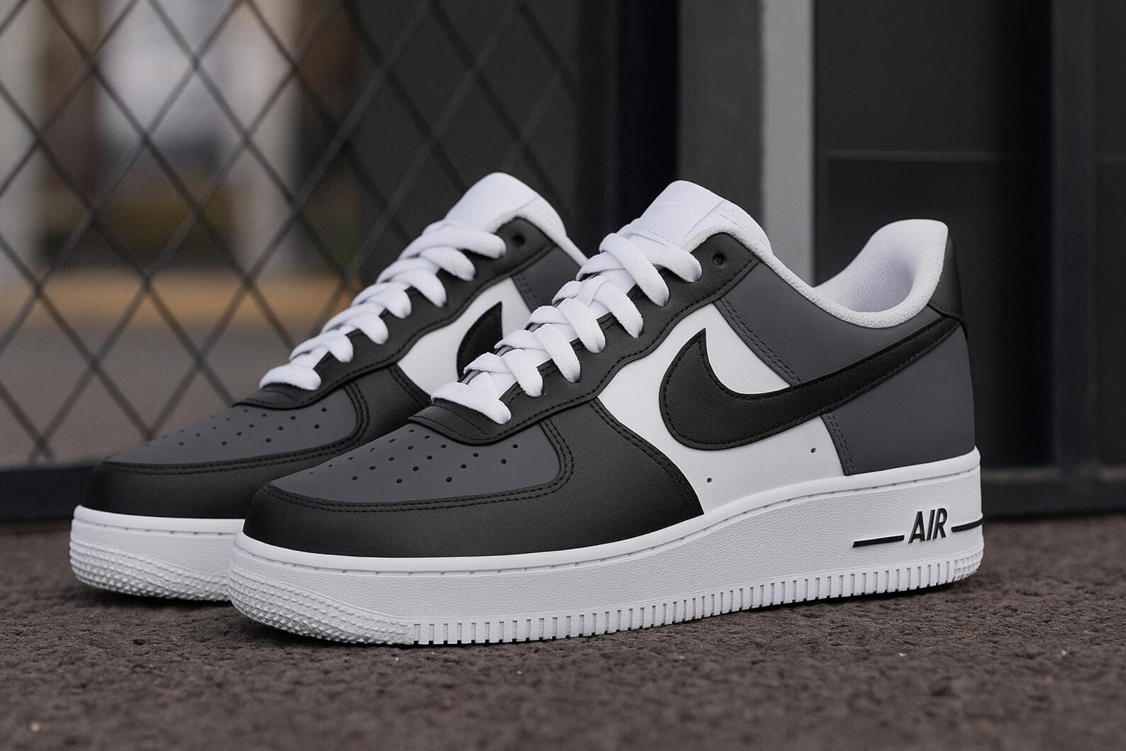 Custom Air Force 1 Black, White & Cool Grey Leather Sneakers - Black ...