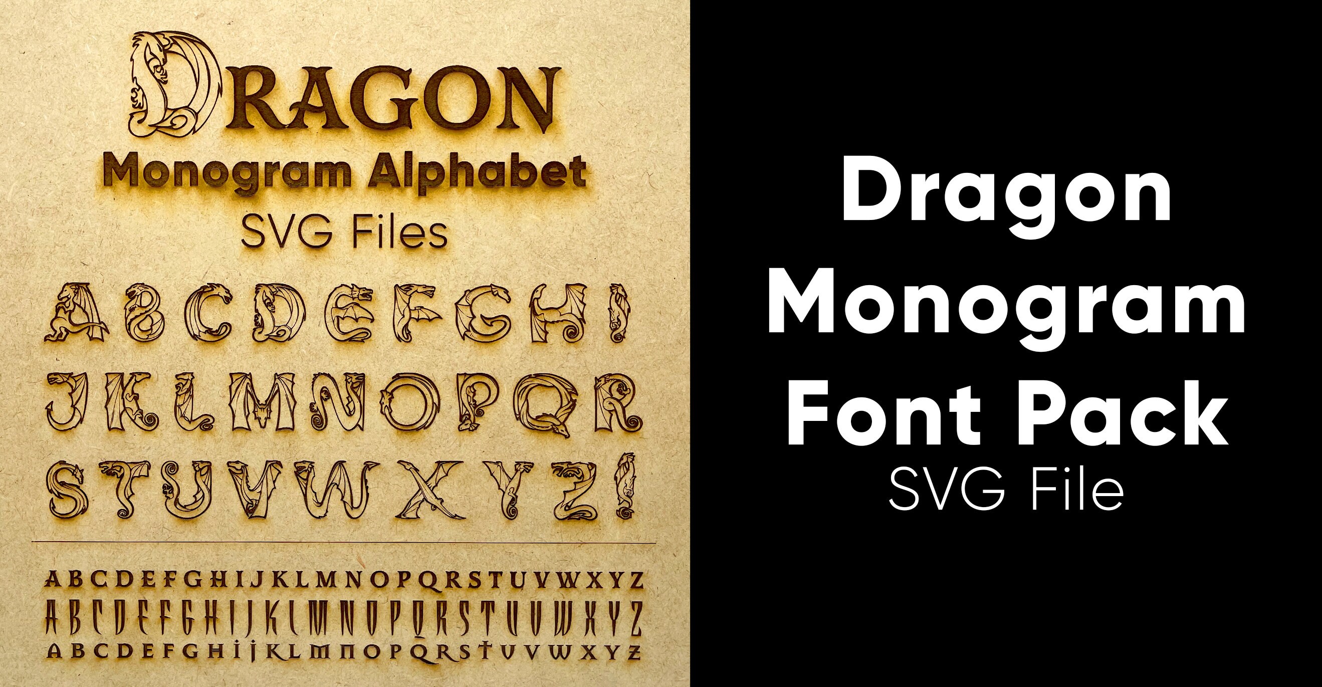 Dragon Font Pack Dragon Monogrammed Alphabet Laser Engrave Files ...