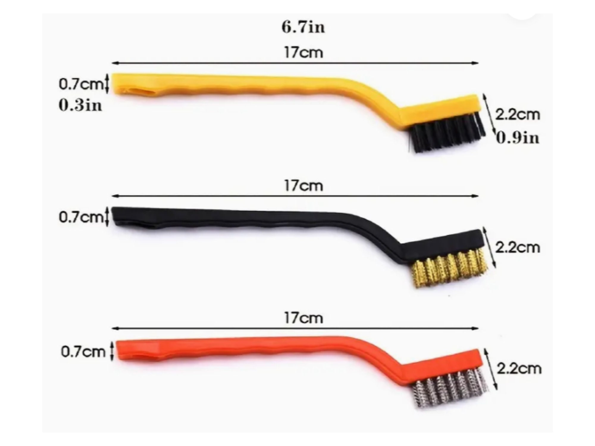 3 Piece Heavy Duty Wire Brush Set, Nylon, Brass & Steel Bristle Brushes ...