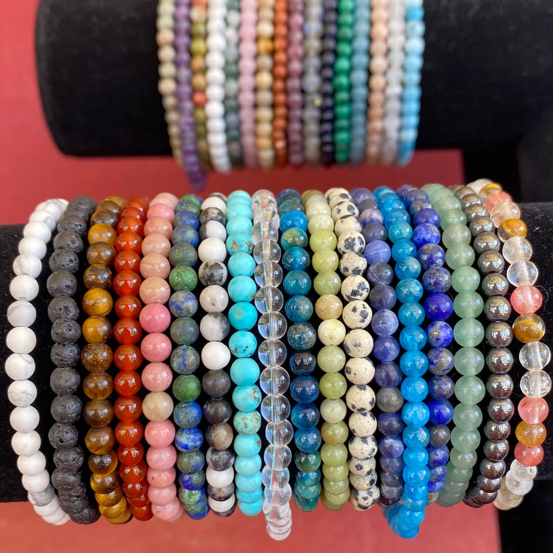 Natural Stone Stretch Bracelet 4mm - Healing Gemstone Beaded - Thin ...