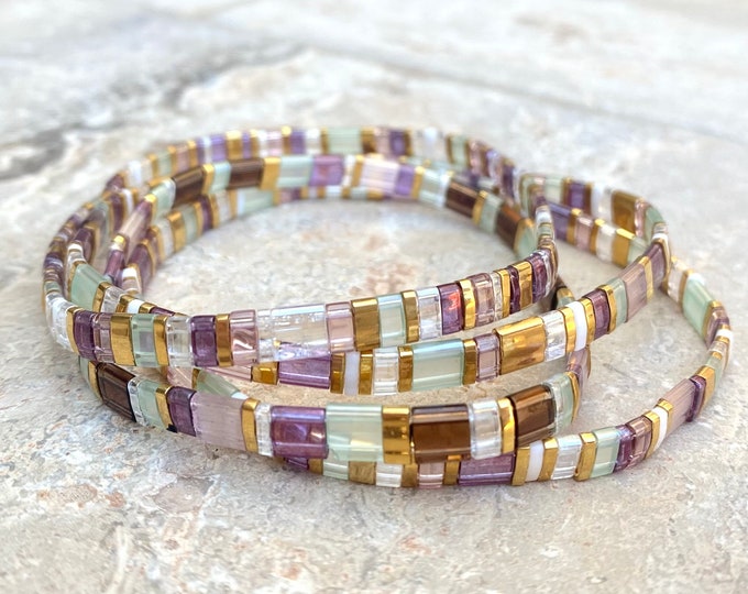 Judy | Tila Stack Bracelets | BOHO Glass Tile Stretchy Bracelet ...