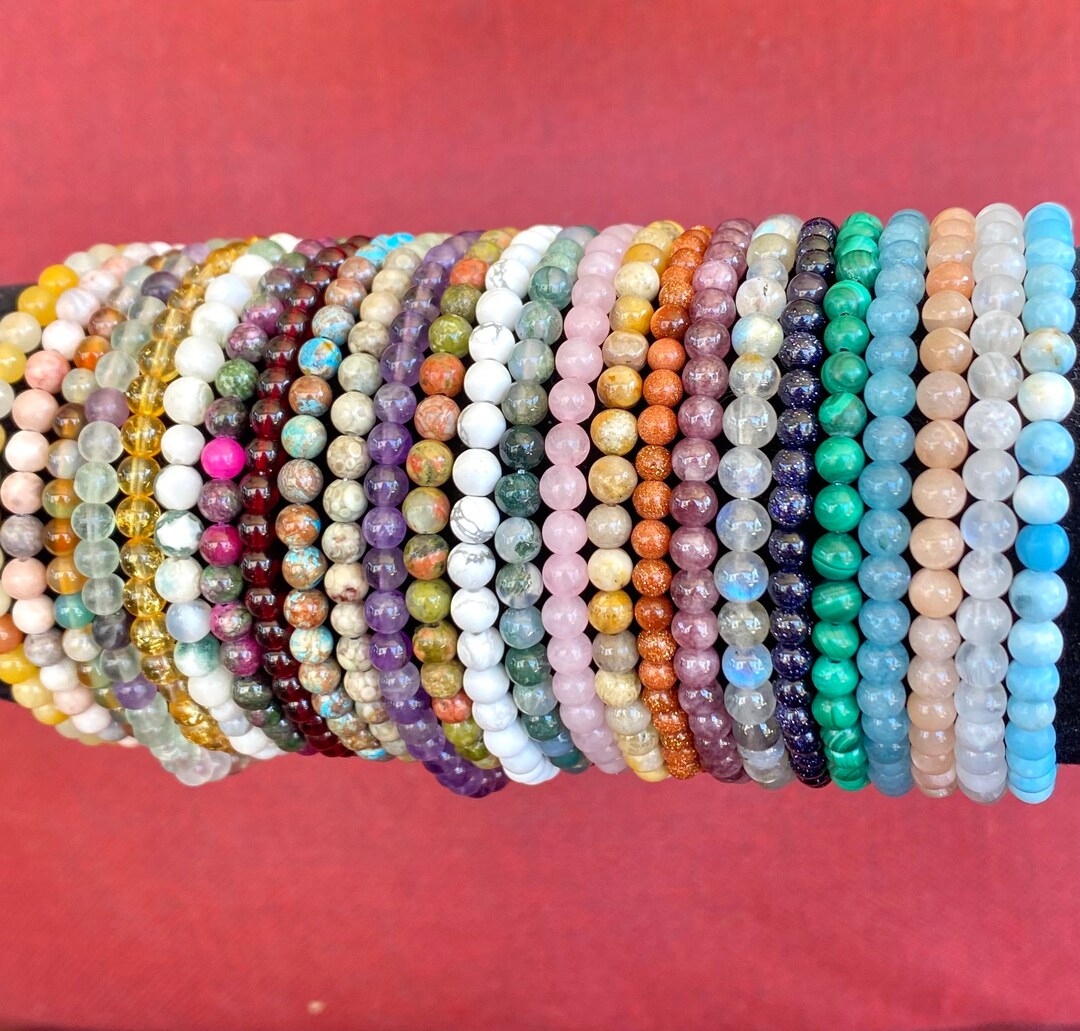 Natural Stone Stretch Bracelet 4mm Healing Gemstone Beaded Thin ...