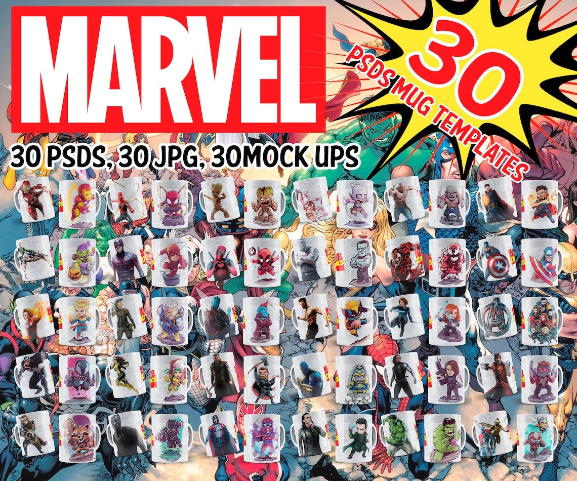 30 MARVEL MUG TEMPLATES Pack 30 Templates and Mock Ups - Etsy