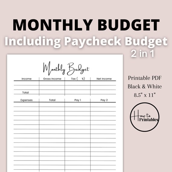 Monthly Budget Printable Paycheck Budget Printable How to | Etsy