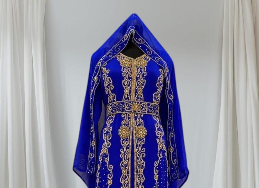 Royal Blue Dubai Kaftan, Moroccan Wedding Dress, Arabic Embellished ...