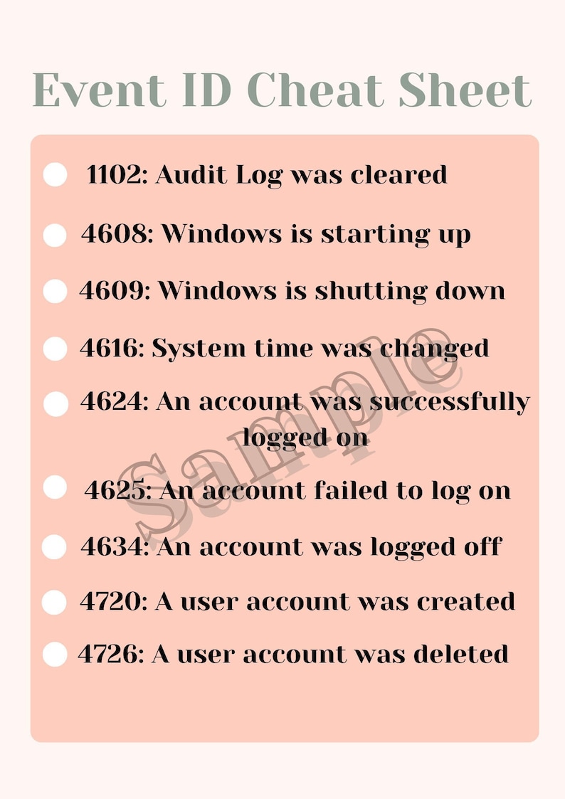 Windows Security Event ID Cheatsheet Digital Download - Etsy