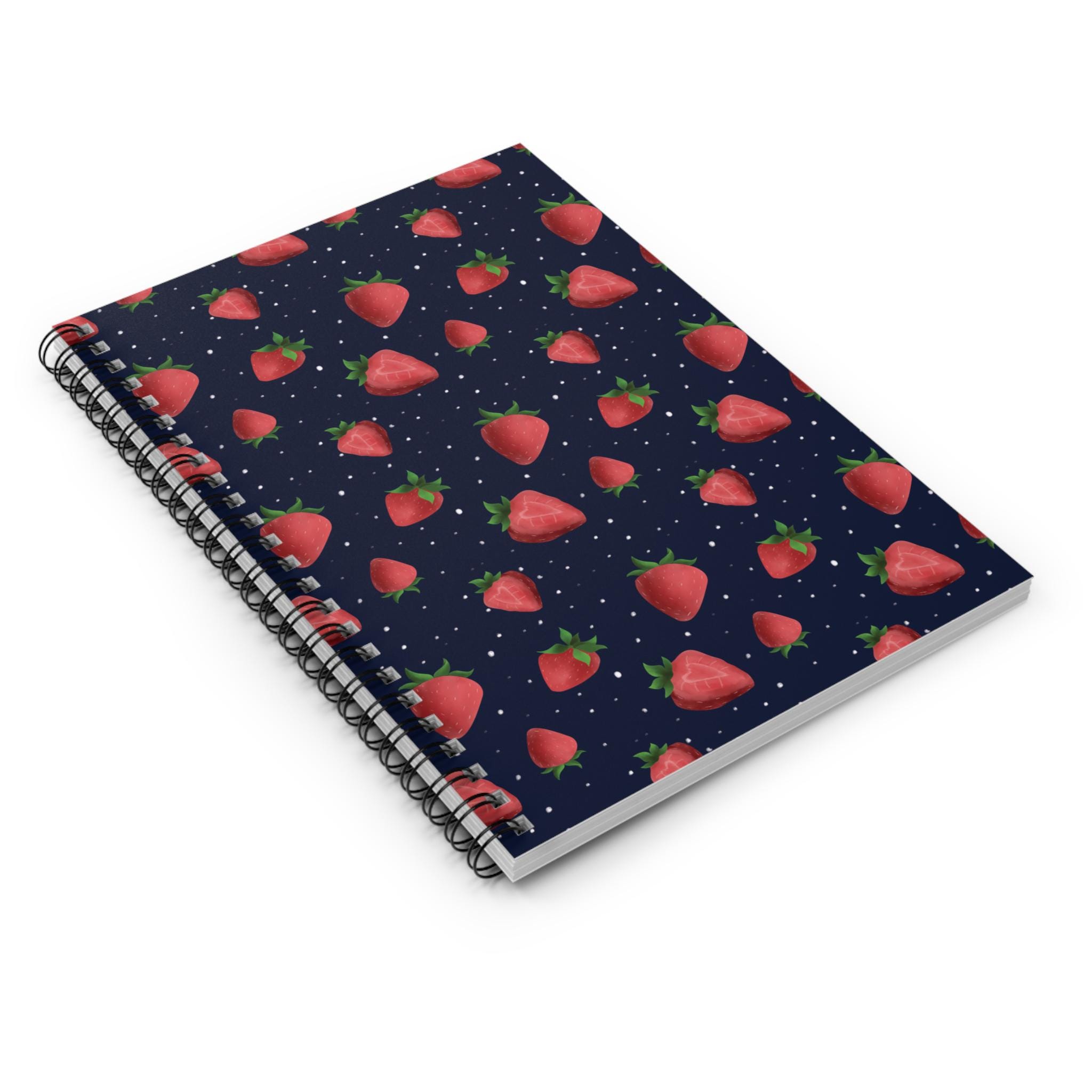 Strawberry Spiral Notebook Navy Background, Ruled Line Journal, Cute ...