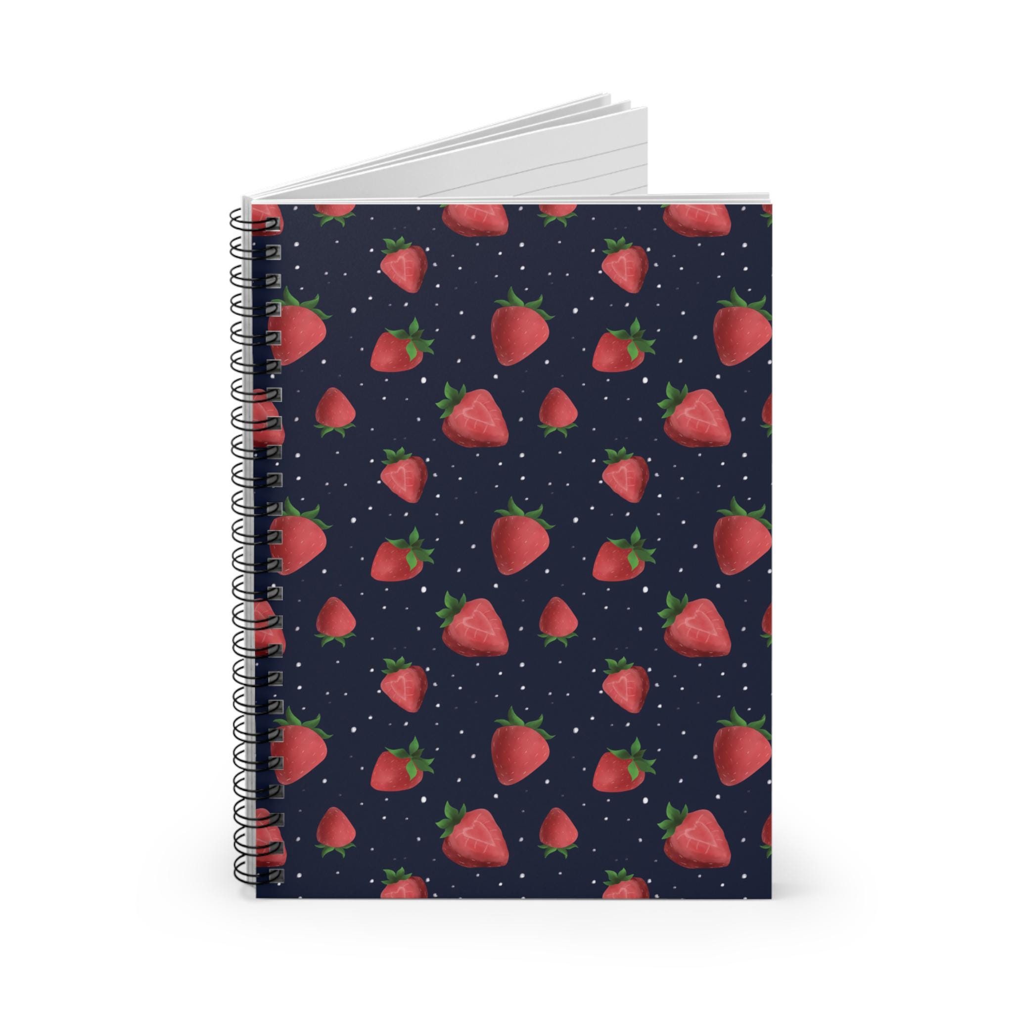 Strawberry Spiral Notebook Navy Background, Ruled Line Journal, Cute ...
