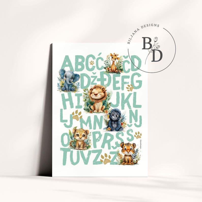 Safari Animals Alphabet Poster: Serbian Cyrillic, Latin, English - Etsy