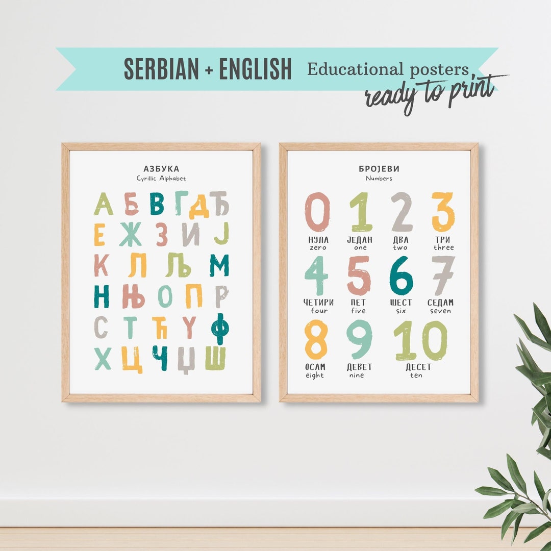 Serbian Cyrillic Alphabet & Numbers Posters | Serbian/english Kids ...