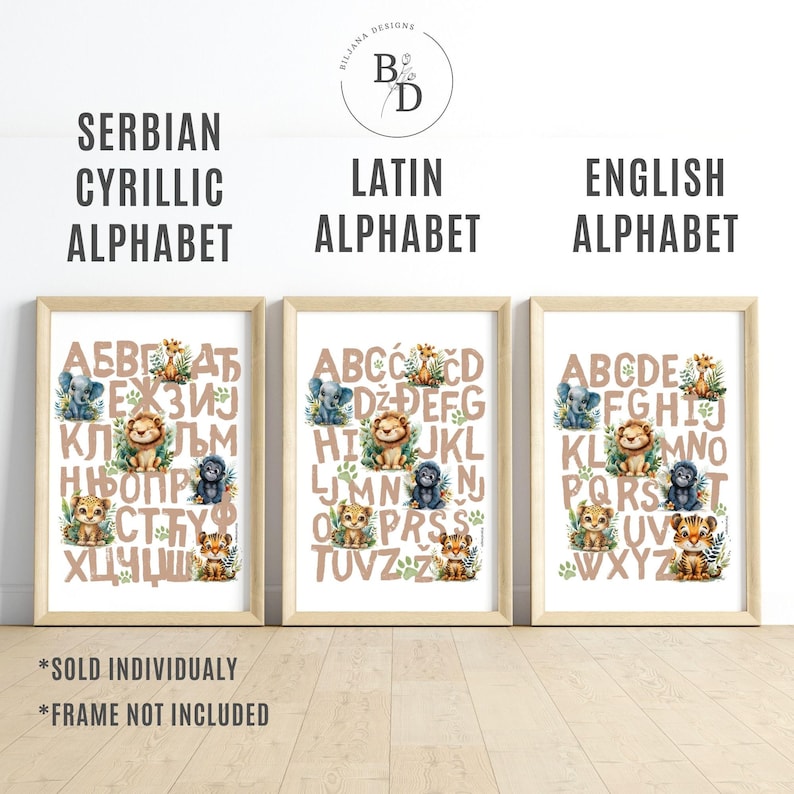 Serbian Safari Alphabet Poster | Cyrillic Poster | Azbuka Poster | Abeceda Poster | Latinica ...
