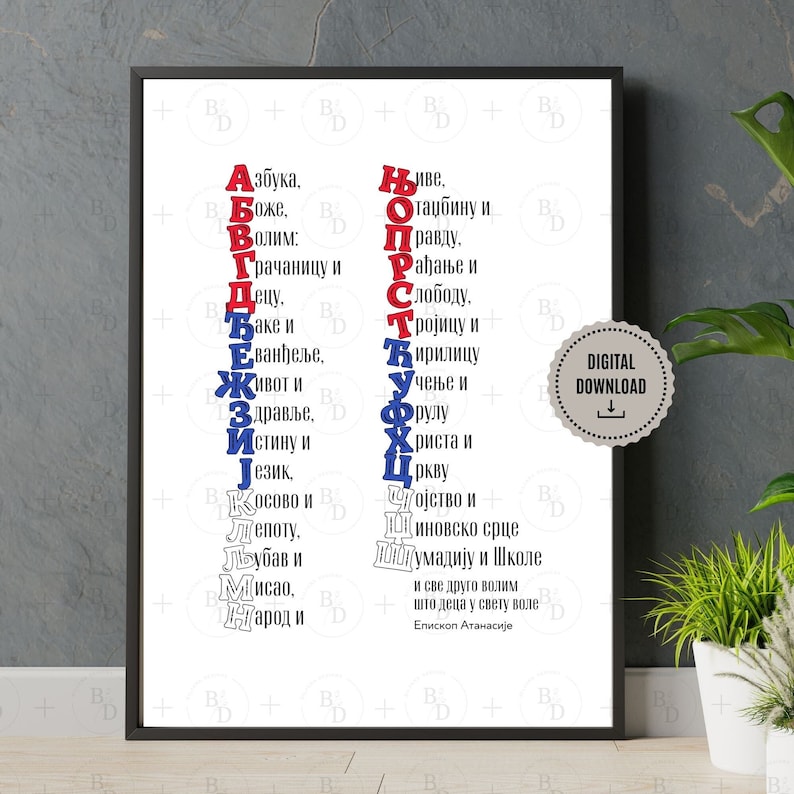Serbian Cyrillic Alphabet Poem Poster | Serbian Wall Art | Serbian ...