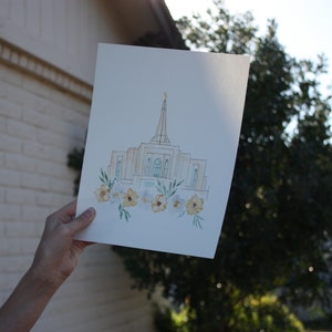 Watercolor Floral Gilbert Temple | LDS Temple | Sunflowers + Daisies - Etsy