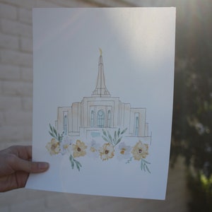 Watercolor Floral Gilbert Temple | LDS Temple | Sunflowers + Daisies - Etsy