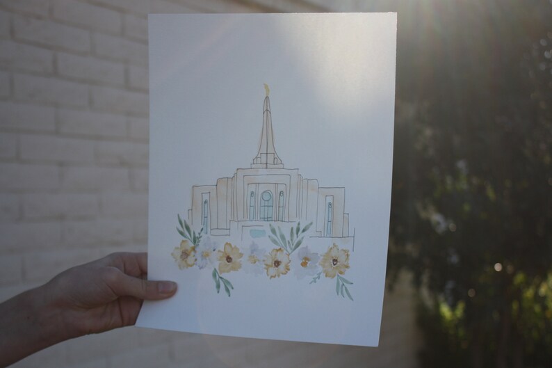 Watercolor Floral Gilbert Temple | LDS Temple | Sunflowers + Daisies - Etsy