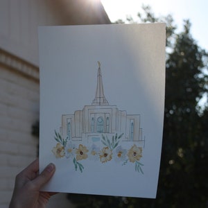 Watercolor Floral Gilbert Temple | LDS Temple | Sunflowers + Daisies - Etsy