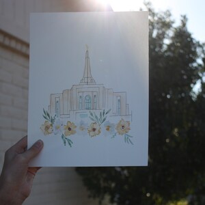 Watercolor Floral Gilbert Temple | LDS Temple | Sunflowers + Daisies - Etsy