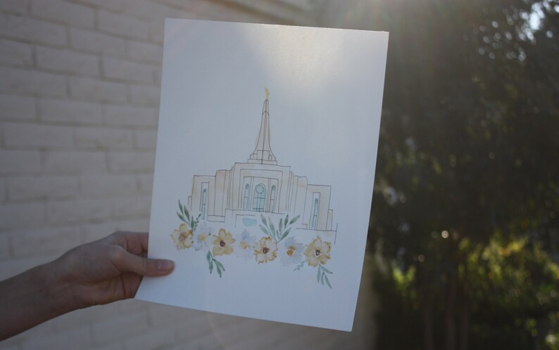 Watercolor Floral Gilbert Temple | LDS Temple | Sunflowers + Daisies - Etsy