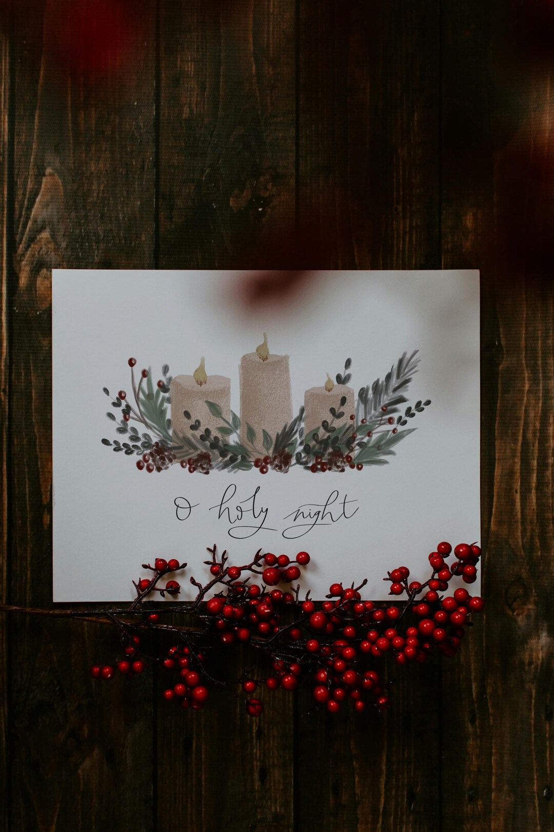 Christmas Candle Greeting Card Holiday Candles Card Hand Drawn ...