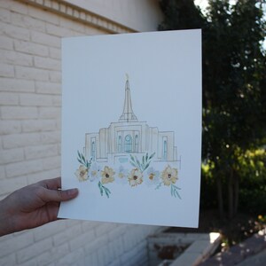 Watercolor Floral Gilbert Temple | LDS Temple | Sunflowers + Daisies - Etsy