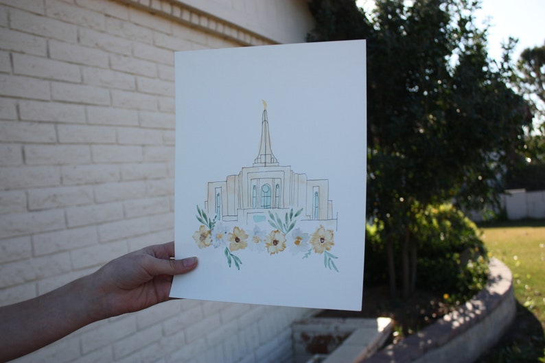 Watercolor Floral Gilbert Temple | LDS Temple | Sunflowers + Daisies - Etsy