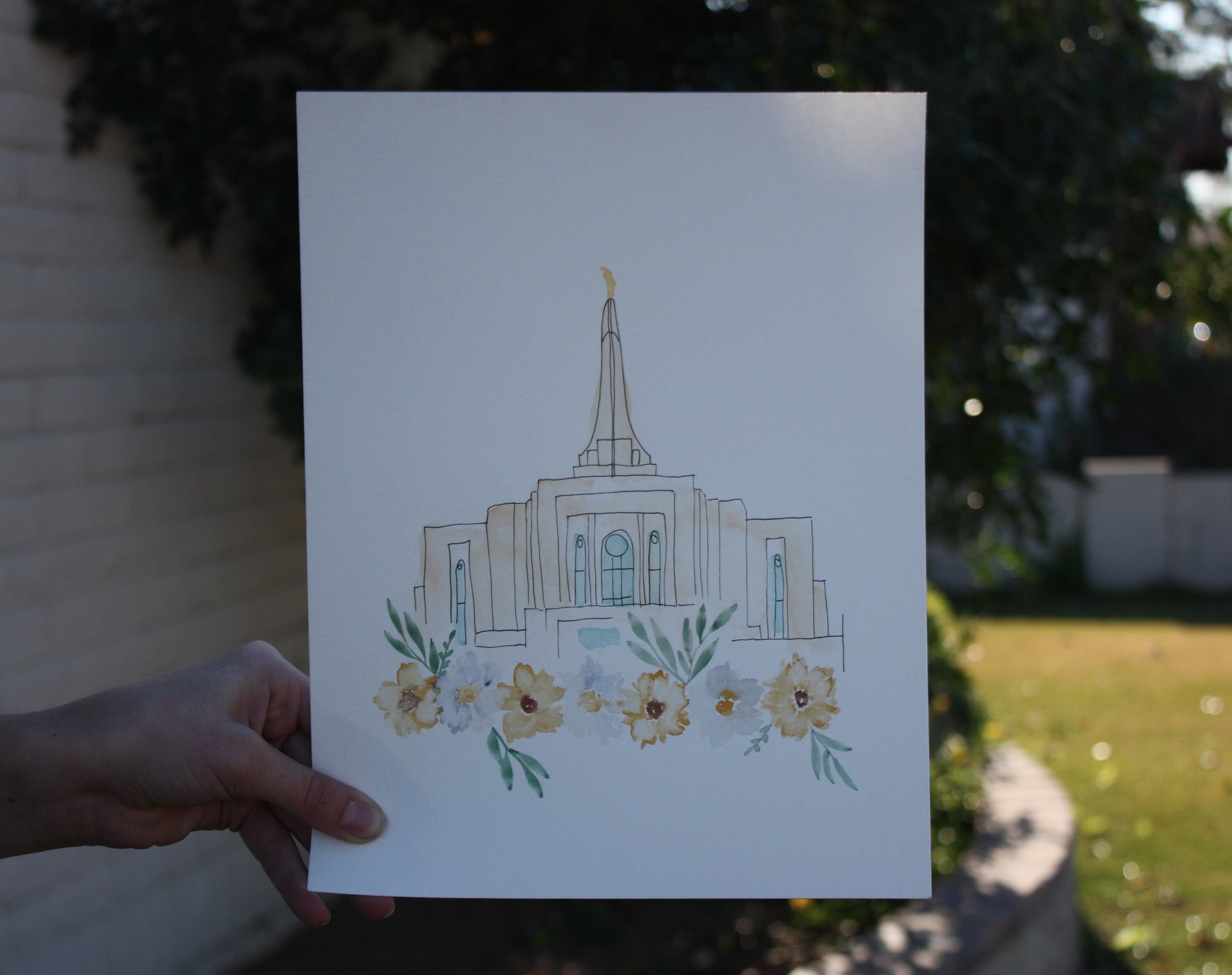 Watercolor Floral Gilbert Temple | LDS Temple | Sunflowers + Daisies - Etsy