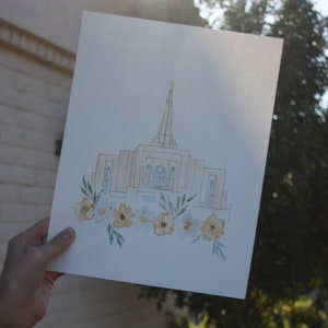 Watercolor Floral Gilbert Temple | LDS Temple | Sunflowers + Daisies - Etsy