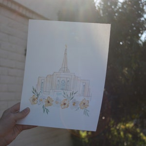 Watercolor Floral Gilbert Temple | LDS Temple | Sunflowers + Daisies - Etsy