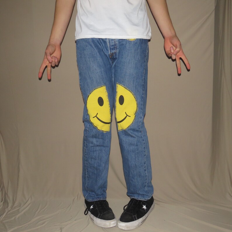 Smiley Face Patchwork Jeans. - Etsy