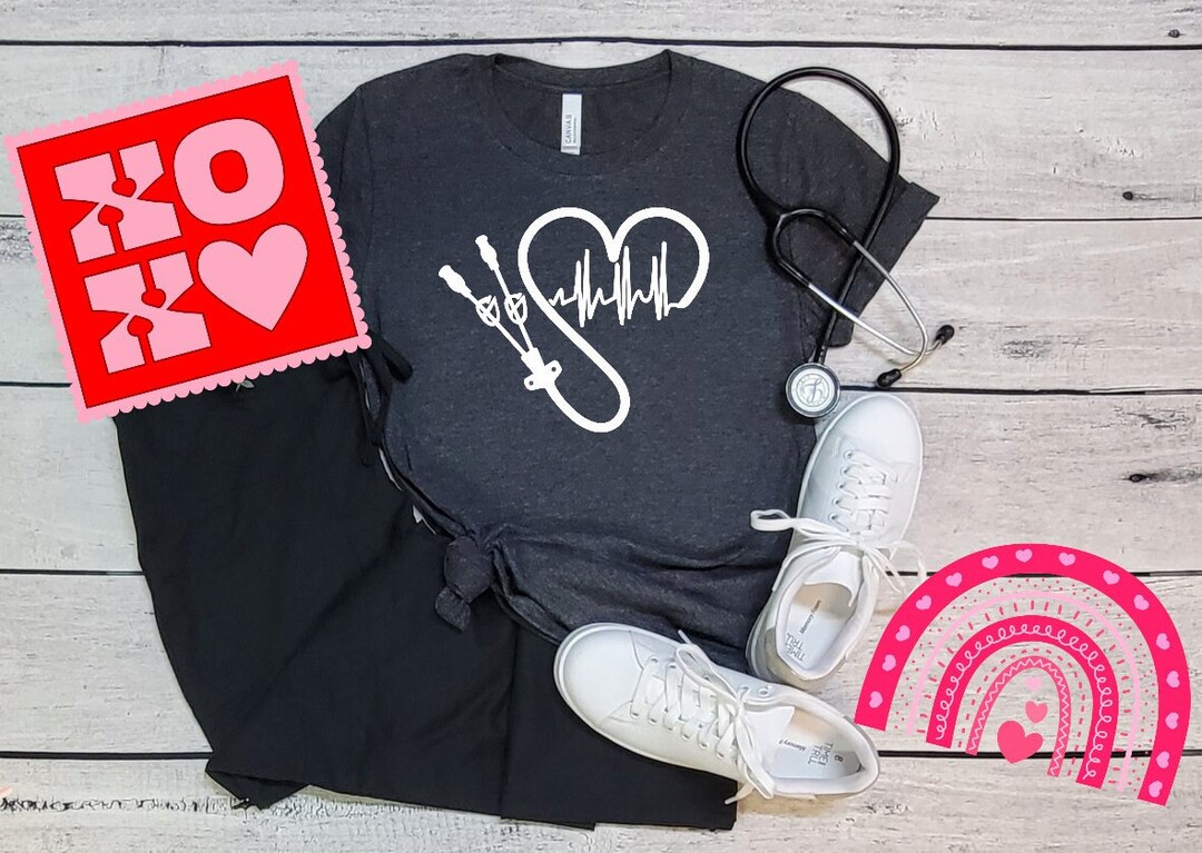 PICC Heart ECG Short Sleeve Shirt T-shirt - Nurse Work Shirt - Nurse ...