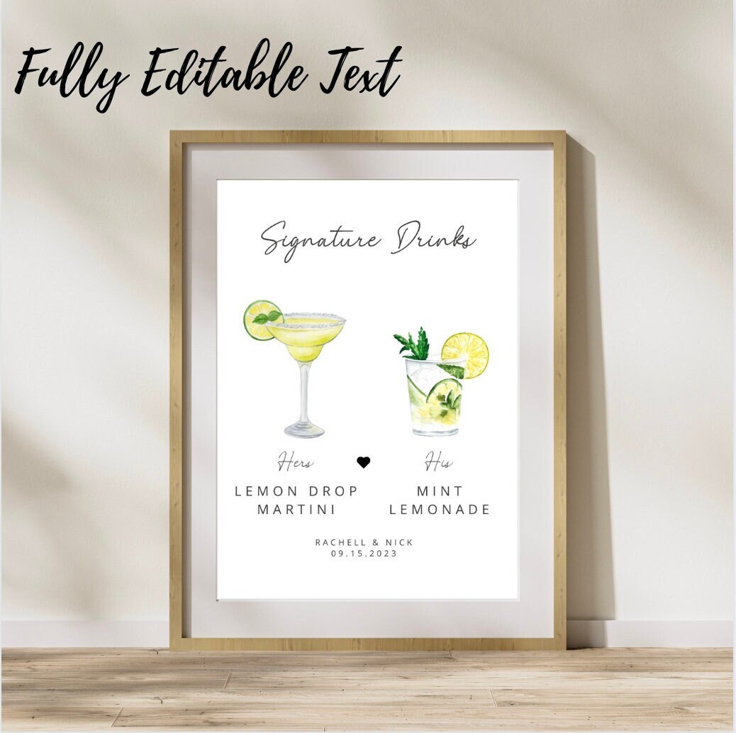 EDITABLE Watercolor Lemon Drop Signature Drink Sign modern - Etsy