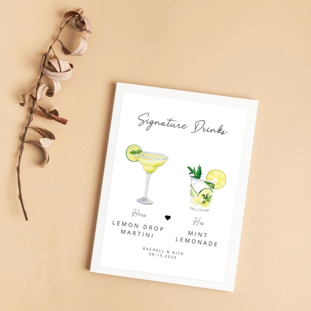 EDITABLE Watercolor Lemon Drop Signature Drink Sign modern, Minimalist ...
