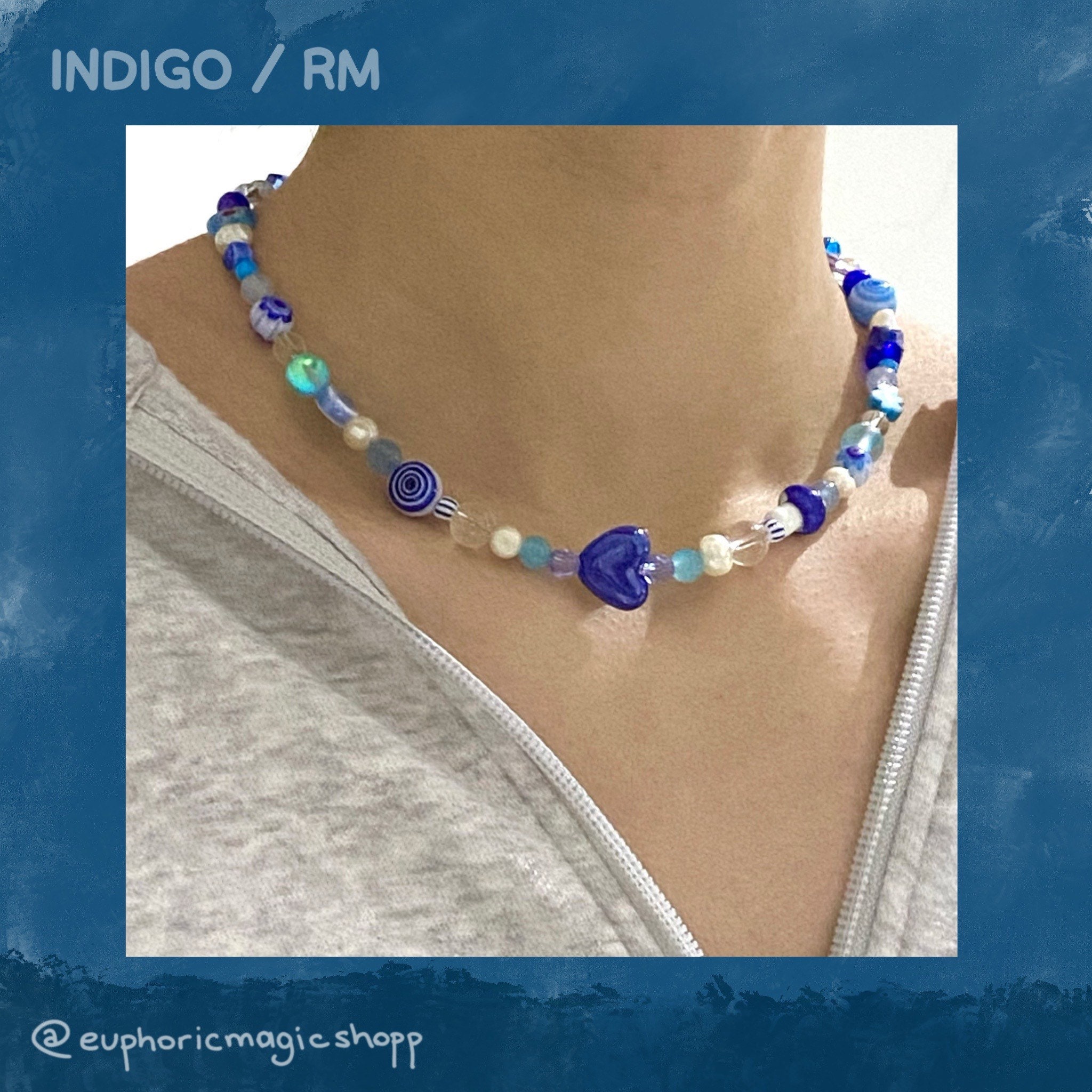RM Beaded Necklace & Bracelet Indigo Inspired One of One Mismatched ...