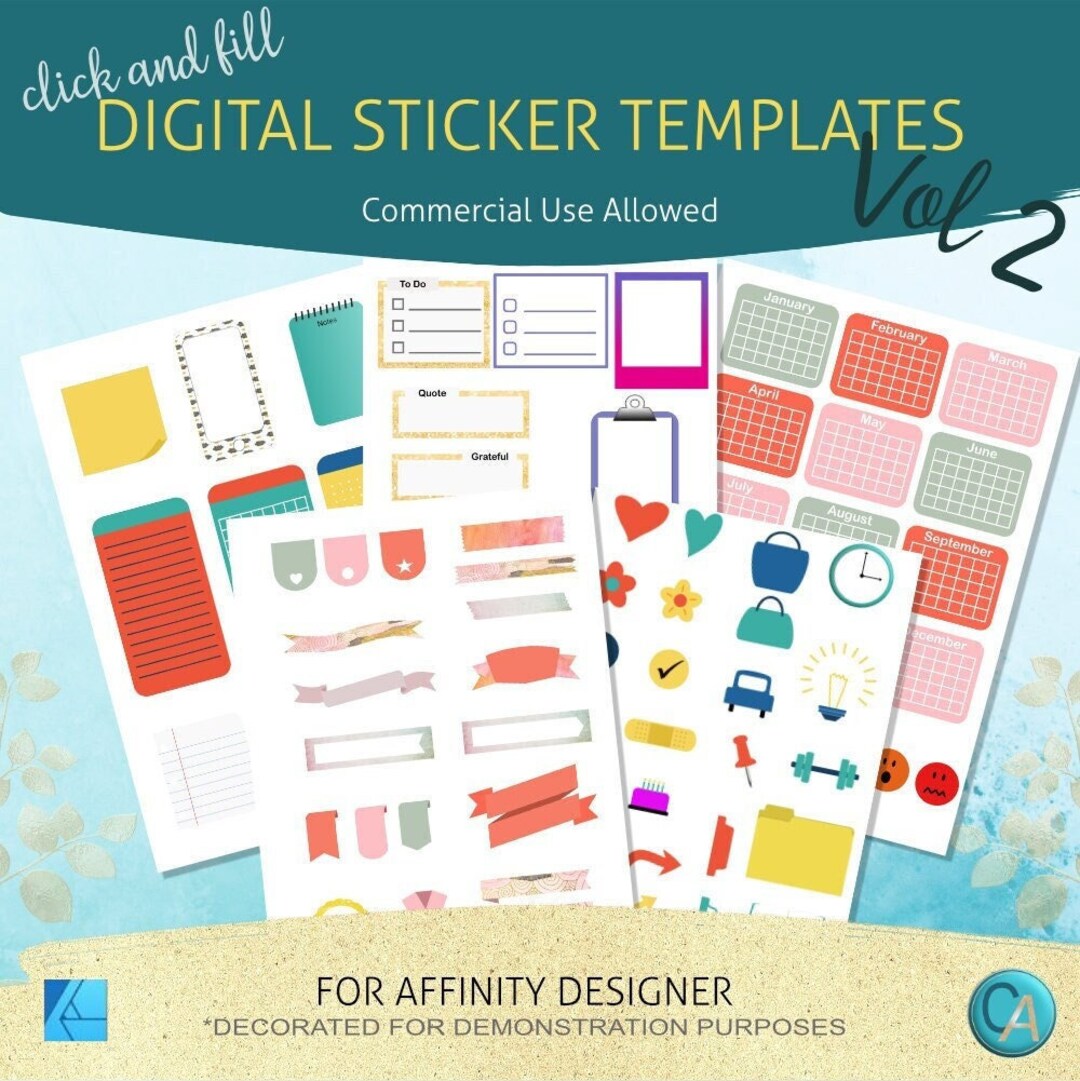 Digital Sticker Templates Vol. 2 | Affinity Designer | Click and Fill ...
