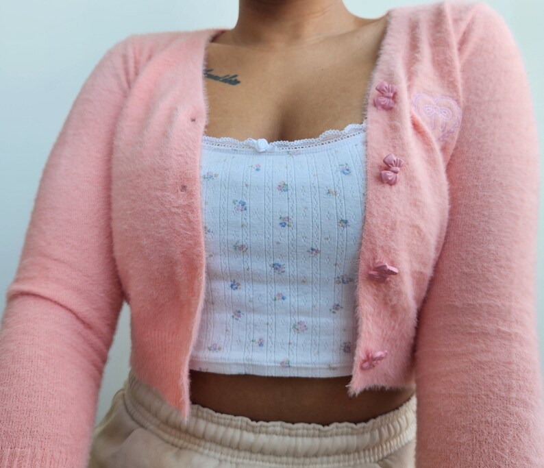 Princess Soft Wool Handknit Pink Cardigan Sweater With Embroidered ...