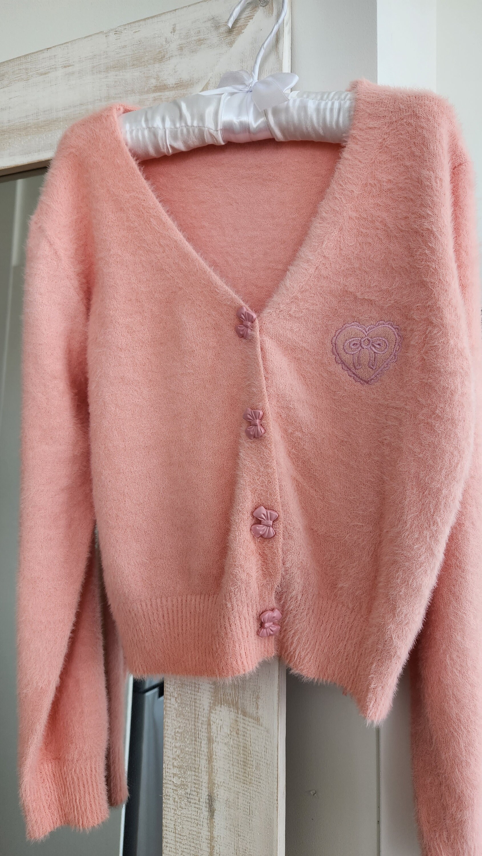 Princess Soft Wool Handknit Pink Cardigan Sweater With Embroidered ...